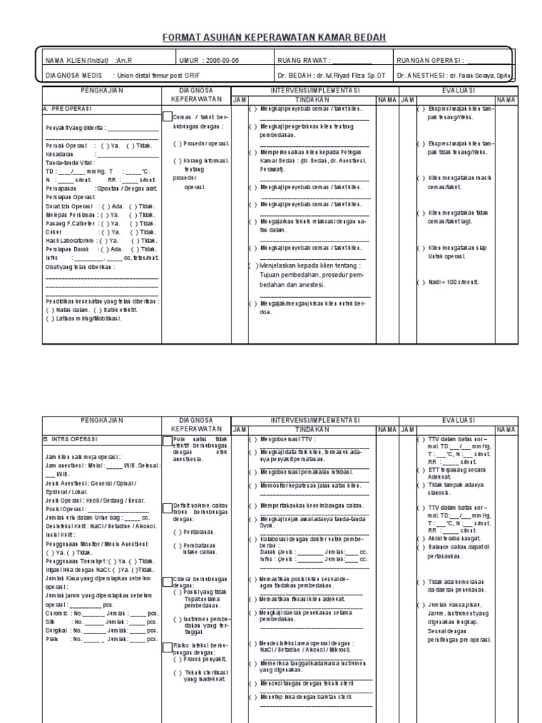 Format Asuhan Keperawatan Kamar Bedah | PDF