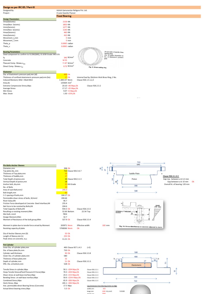 Fixed Pot Bearing Design for Flyover | PDF | Stress (Mechanics) | Solid ...