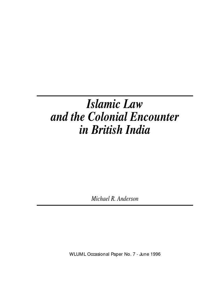 Islamic Law and The Colonial Encounter in British India Michael R ...
