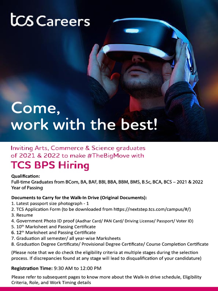 TCS BPS Hiring - Walk In Drives for Freshers_221110_200810 | PDF