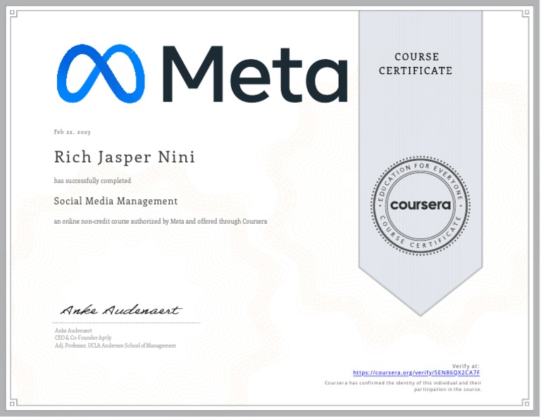 Meta Social Media Course Completion | PDF
