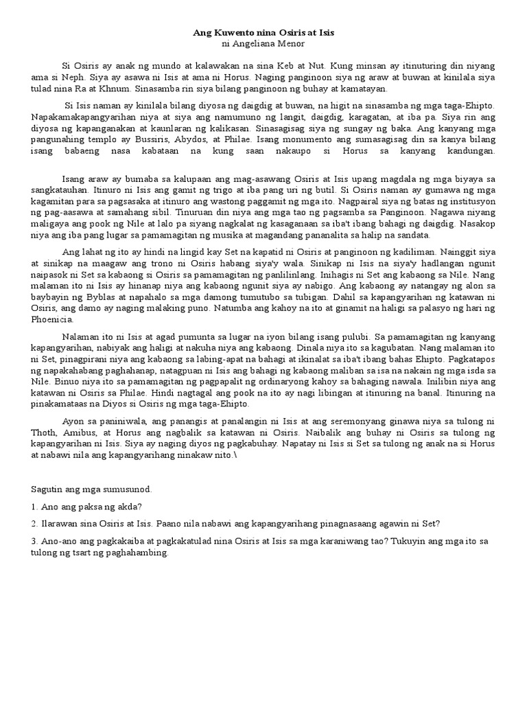 Ang Kuwento Nina Osiris at Isis | PDF