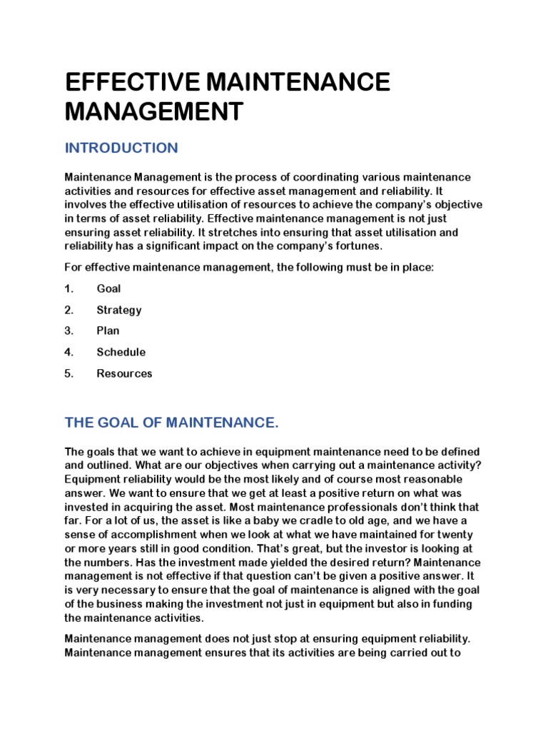 Effective Maintenance Management | Download Free PDF | Investing | Business