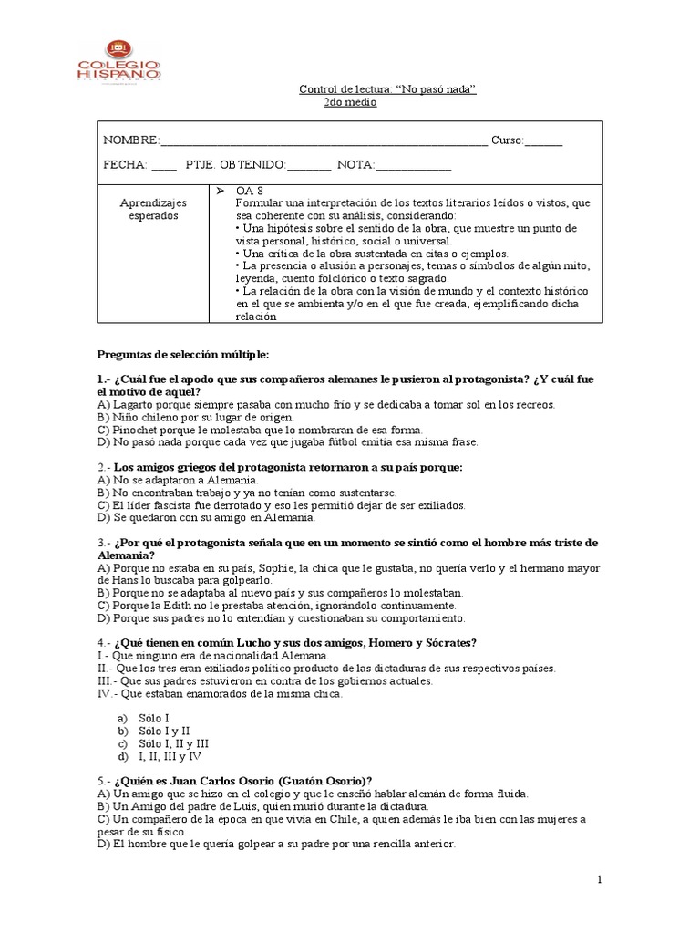 Control Lector No Pasó Nada | PDF