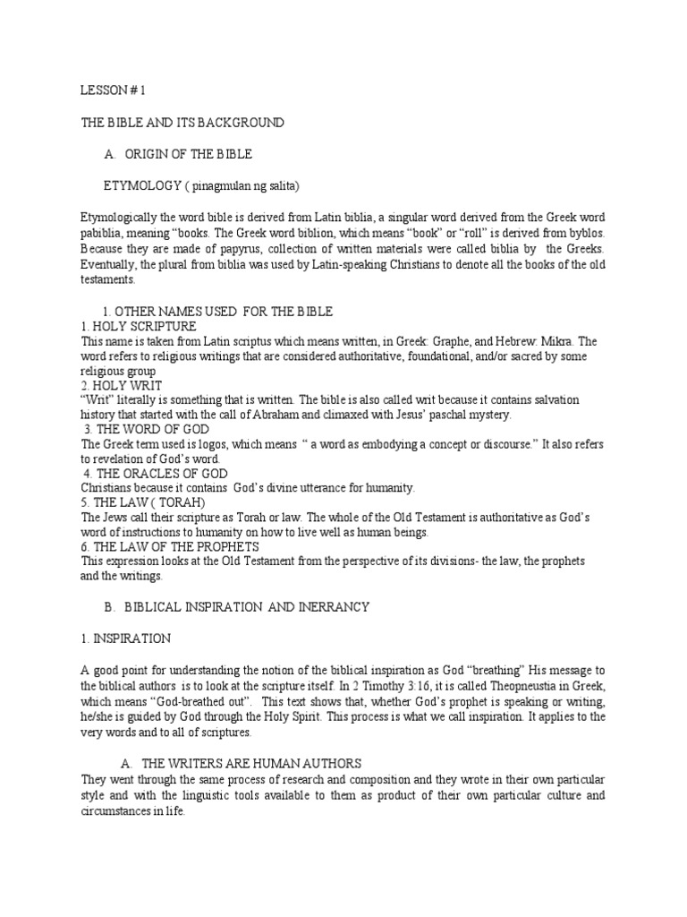 LESSON 1 The Holy Bible | PDF | Bible | Biblical Inerrancy