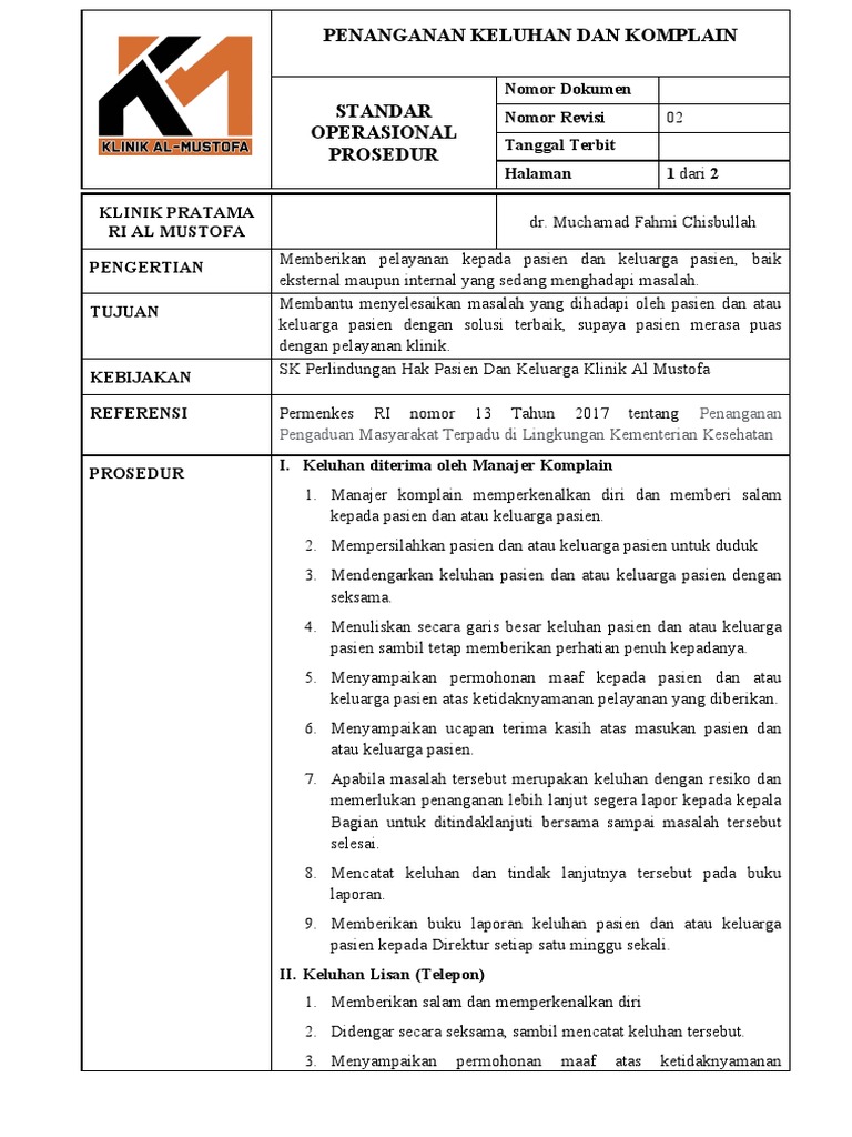 Sop Penanganan Keluhan Atau Komplain | PDF