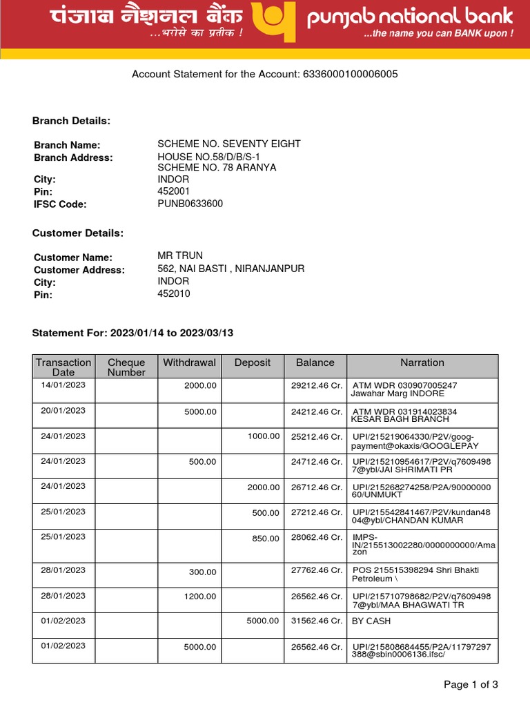 mPassBook - 20230114 - 20230413 - 6005 UNLOCKED | PDF | Banks | Cheque