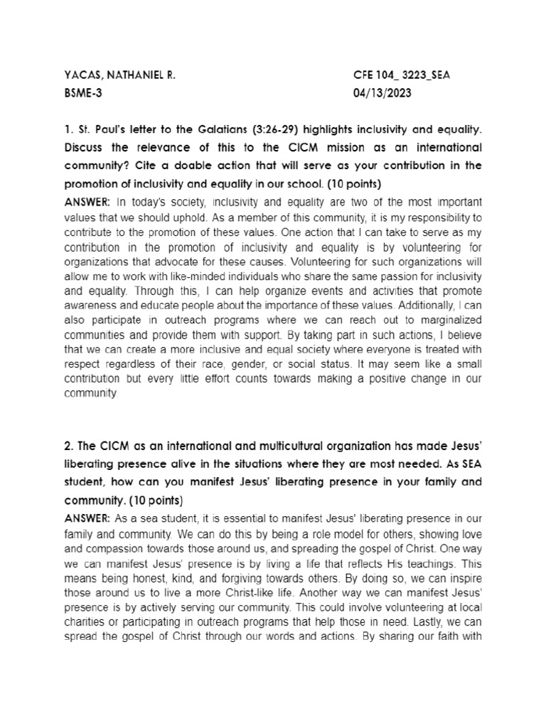 CFE 104 - Midterm Examination - YACAS - NATHANIEL | PDF