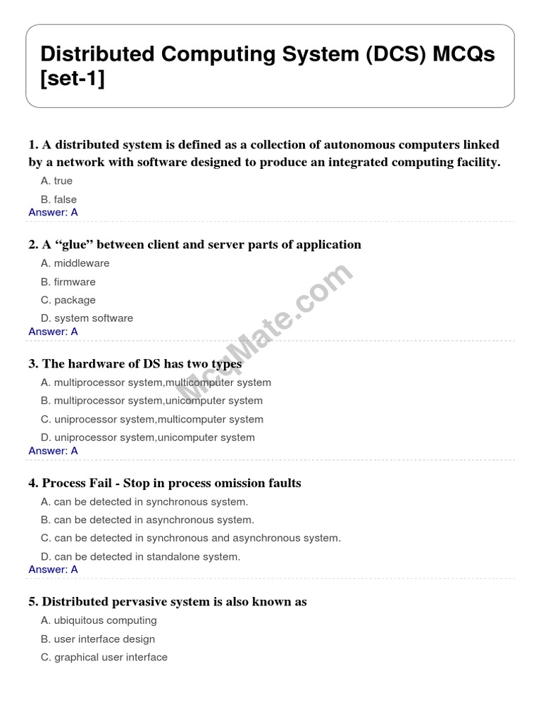 Distributed Computing System (DCS) MCQs set-1 | PDF | Server (Computing) | Osi Model
