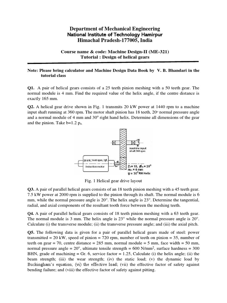 Helical Gear Design Tutorial ME-321 | PDF