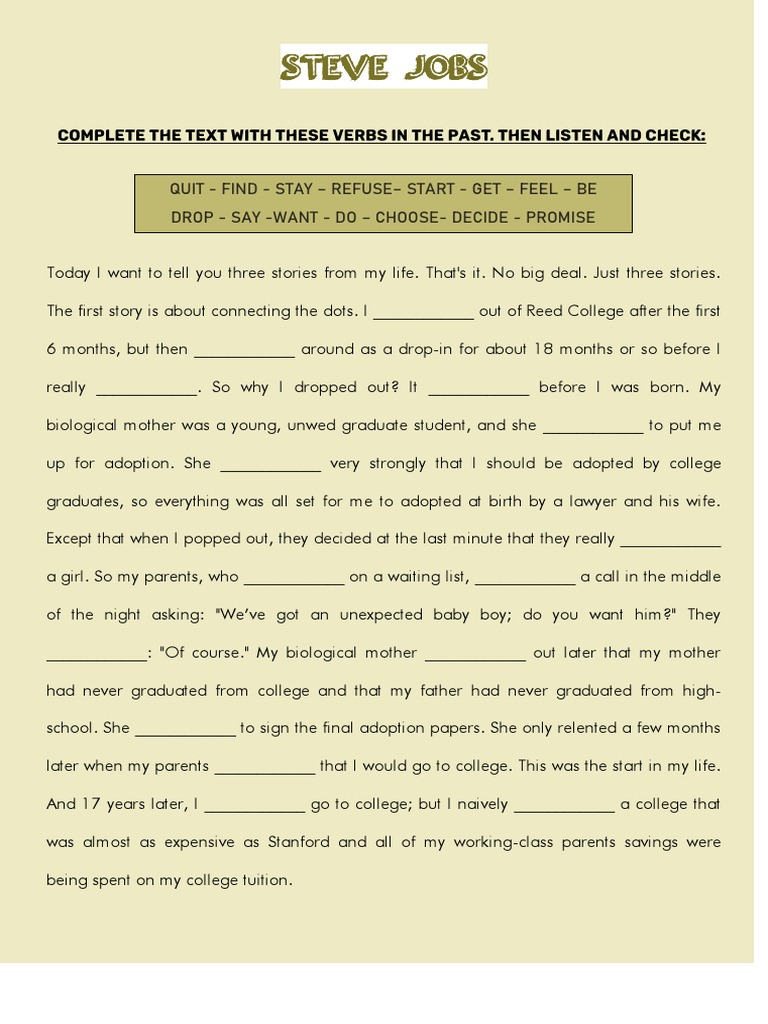 STEVE JOBS LISTENING Exercise (Past Simple) | PDF