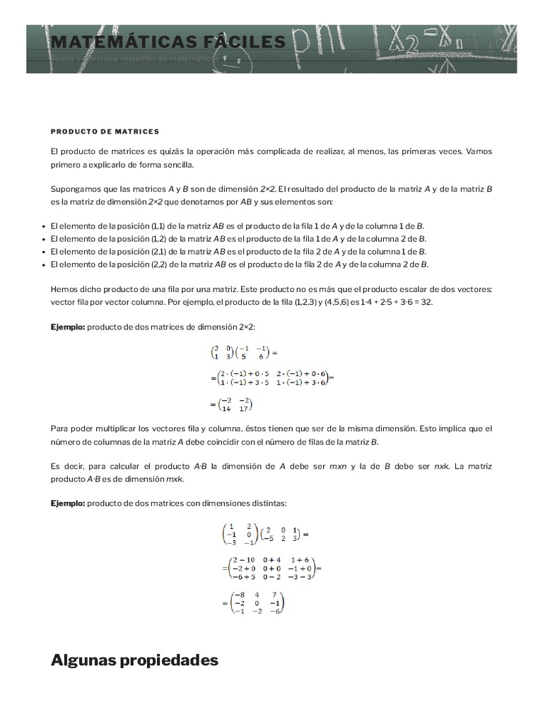 Producto de Matrices | PDF | Matriz (Matemáticas) | Determinante