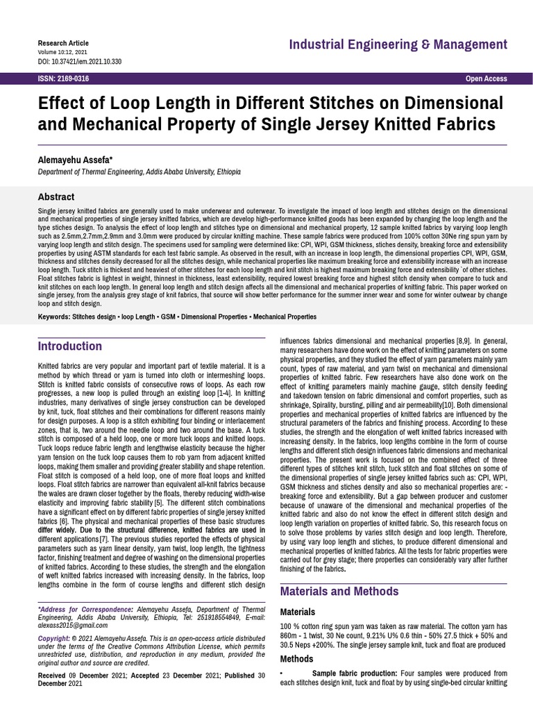 Effect of Loop Length in Different Stitches On Dimensional and ...
