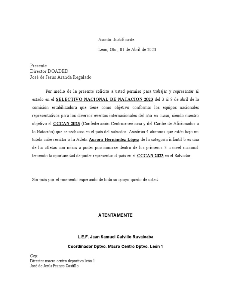 Presente Director DOADED José de Jesús Aranda Regalado: Atentamente | PDF