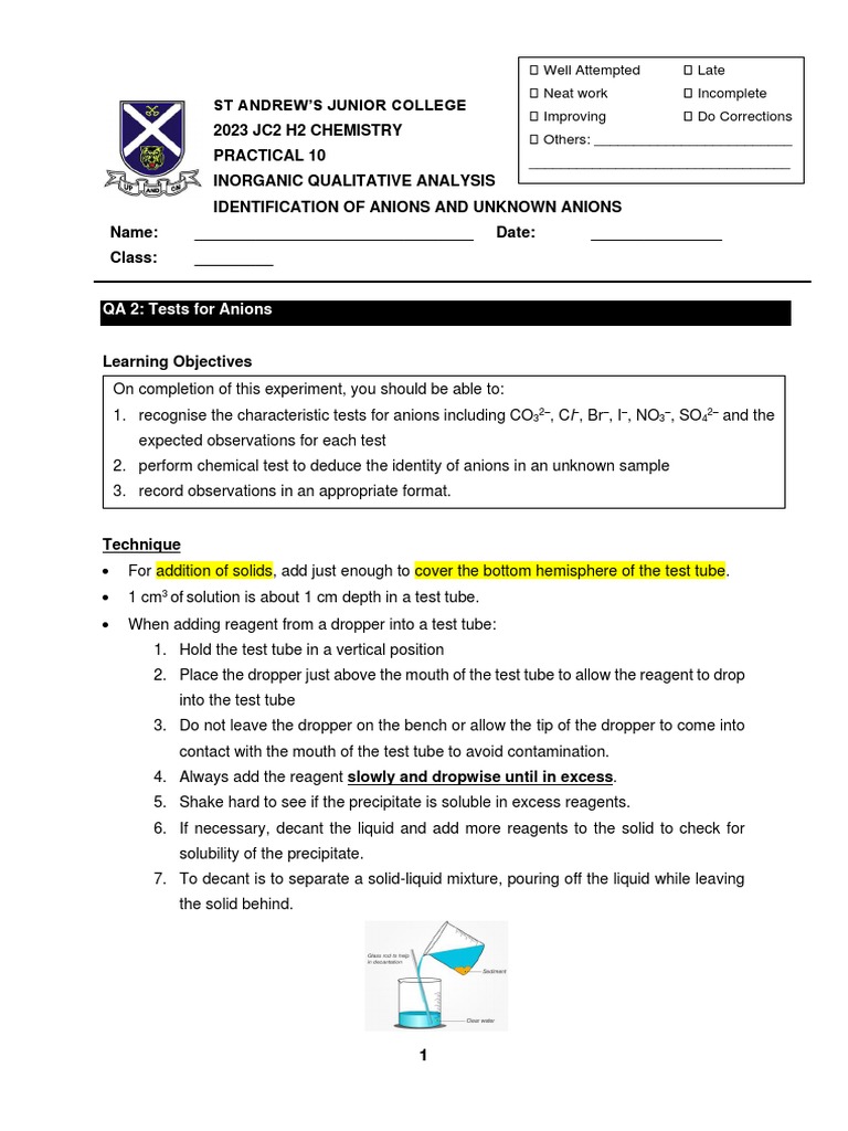 Practical 10 (QA 2) - Tests For Anions Ans With Comments | PDF ...