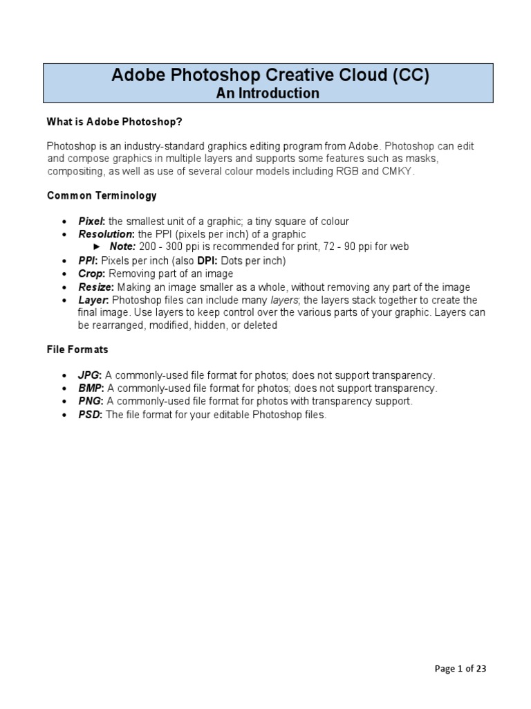 Adobe Photoshop CC Tutorial 1 | PDF | Adobe Photoshop | Image Resolution