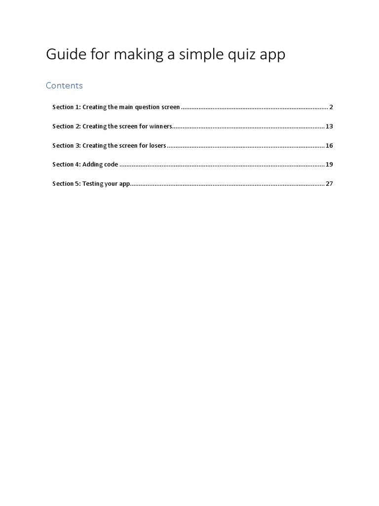 Guide For Making A Simple Quiz App | PDF | Computing | Software Guide For Making A Simple Quiz App | PDF | Computing | Software