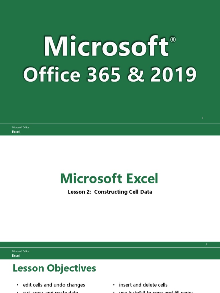 Excel 365-2019 Lesson 2 Presentation | PDF | Microsoft Excel | Worksheet