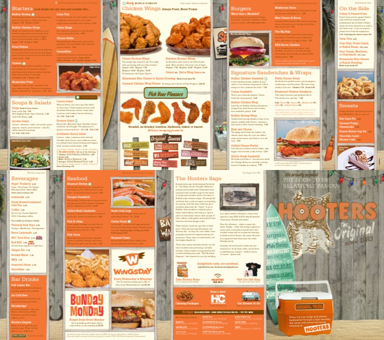 Hooters Menu - Tampa Bay | PDF | North American Cuisine | Salad