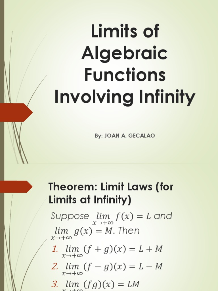 Limits of Algebraic Functions Involving Infinity: By: Joan A. Gecalao ...