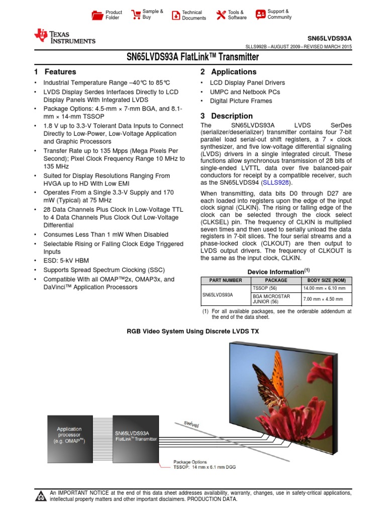 SN65LVDS93A | PDF | Electrostatic Discharge | Computing