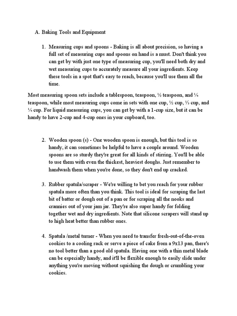 Baking Tools And Equipment Pdf Cookware And Bakeware Oven