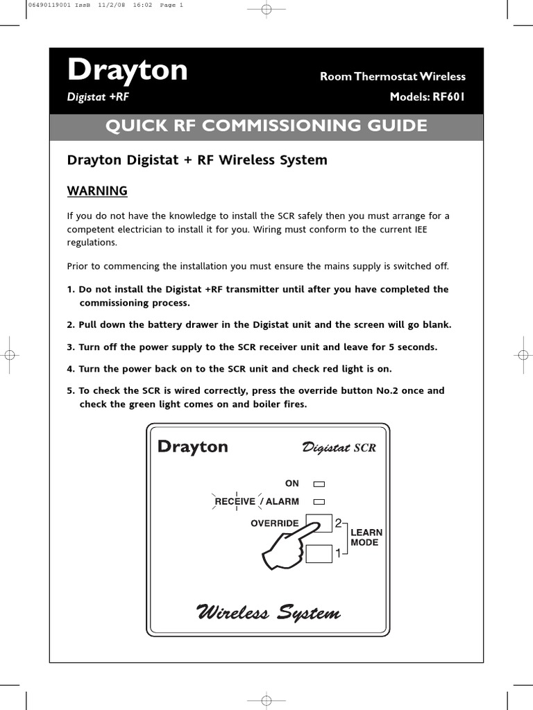 Drayton Digistat RF601 Quick Guide | PDF | Radio | Equipment