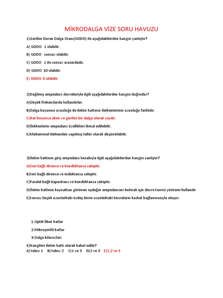 Mikrodalga Vize Soru Havuzu: E) GDDO 0 Olabilir | PDF