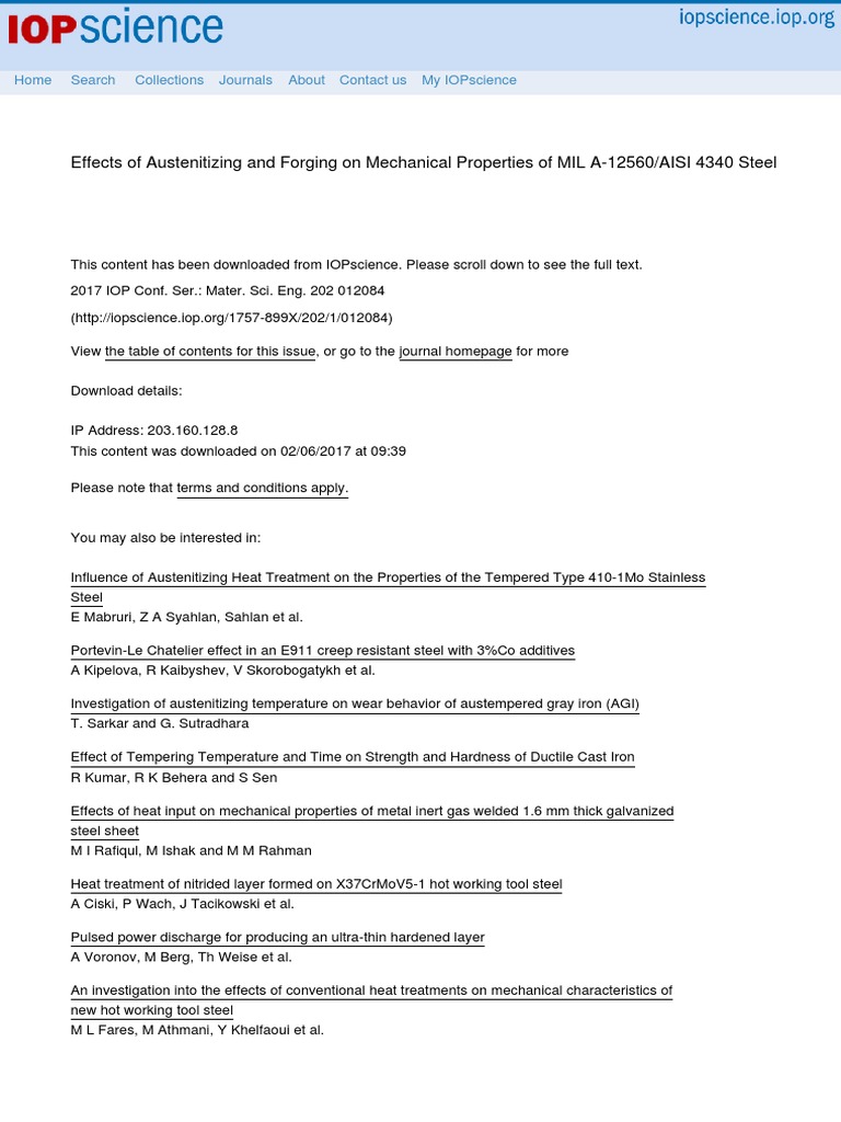 Effects of Austenitizing and Forging On Mechanical Properties of MIL A ...