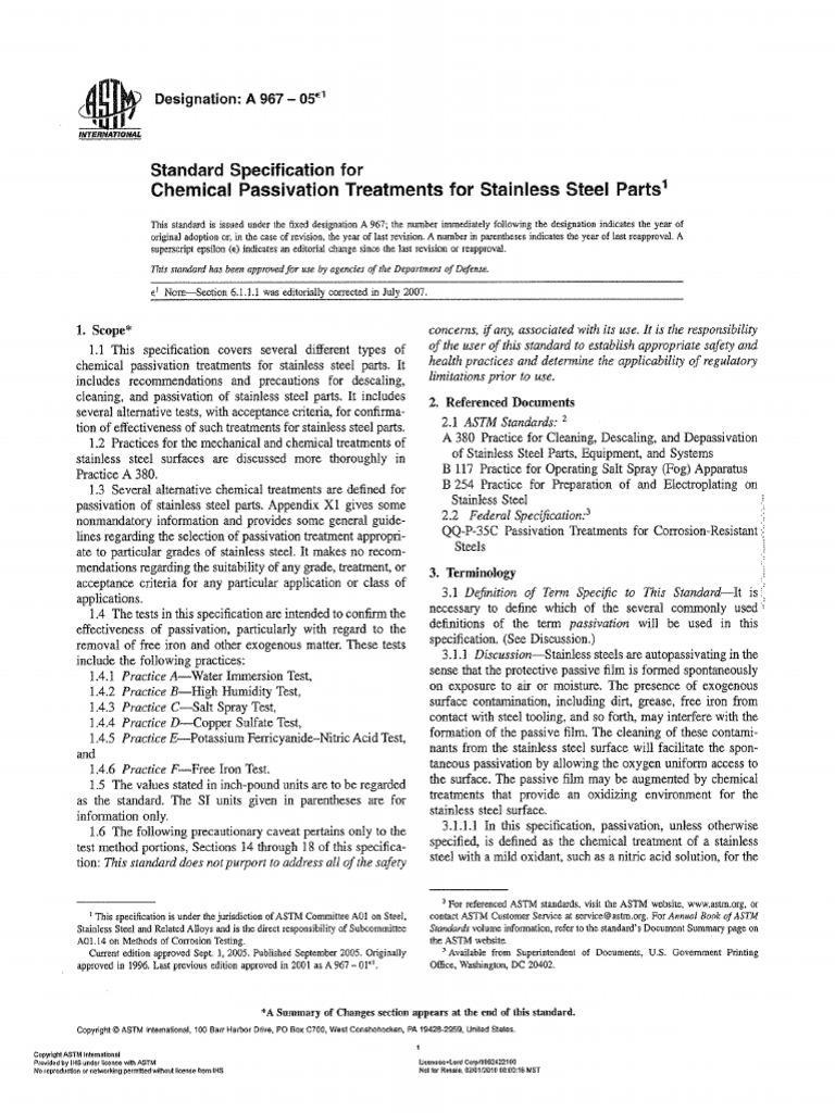 Astm-A-967 Passivation | Download Free PDF | Stainless Steel | Chemical Substances