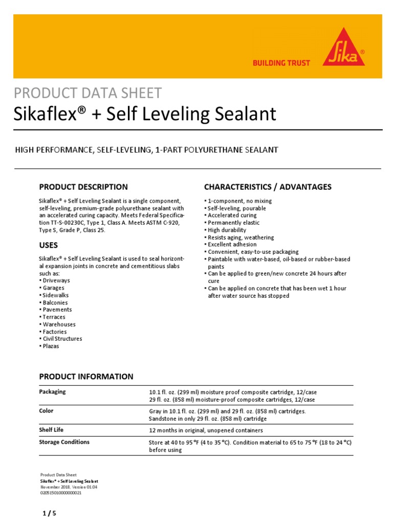 PDS Sikaflex SelfLevelingSealant | PDF | Concrete | Ultimate Tensile ...