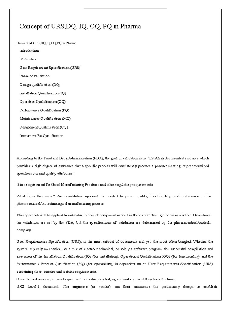 Urs, DQ, Iq, Oq, & PQ | PDF | Verification And Validation | Systems ...
