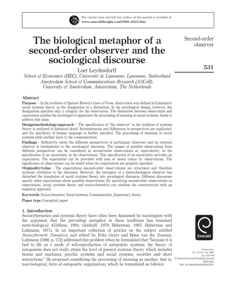 The Biological Metaphor - LUHMANN | PDF | System | Sociology