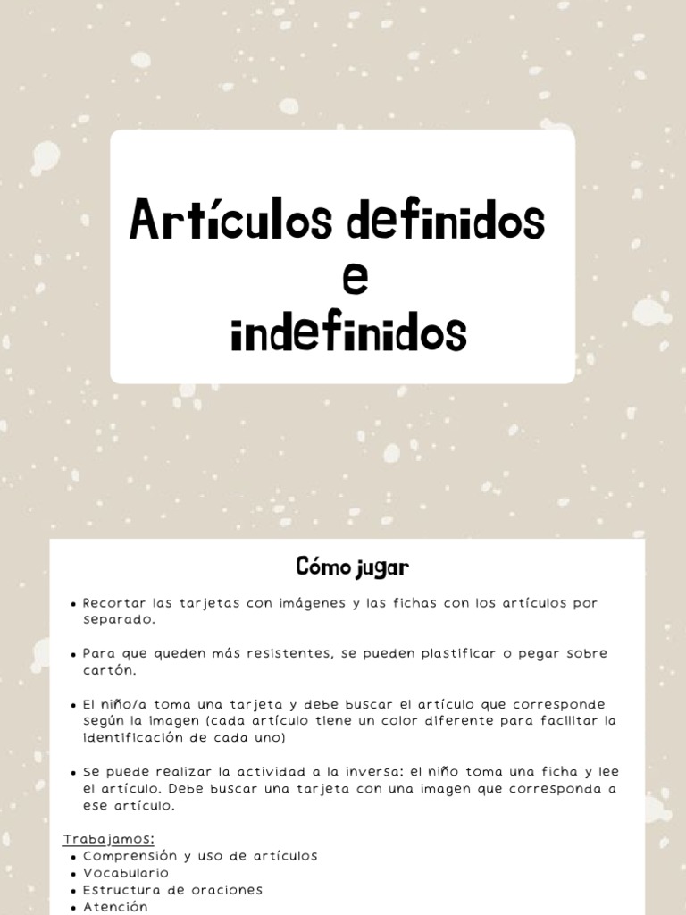 Actividad de artículos definidos e indefinidos | PDF