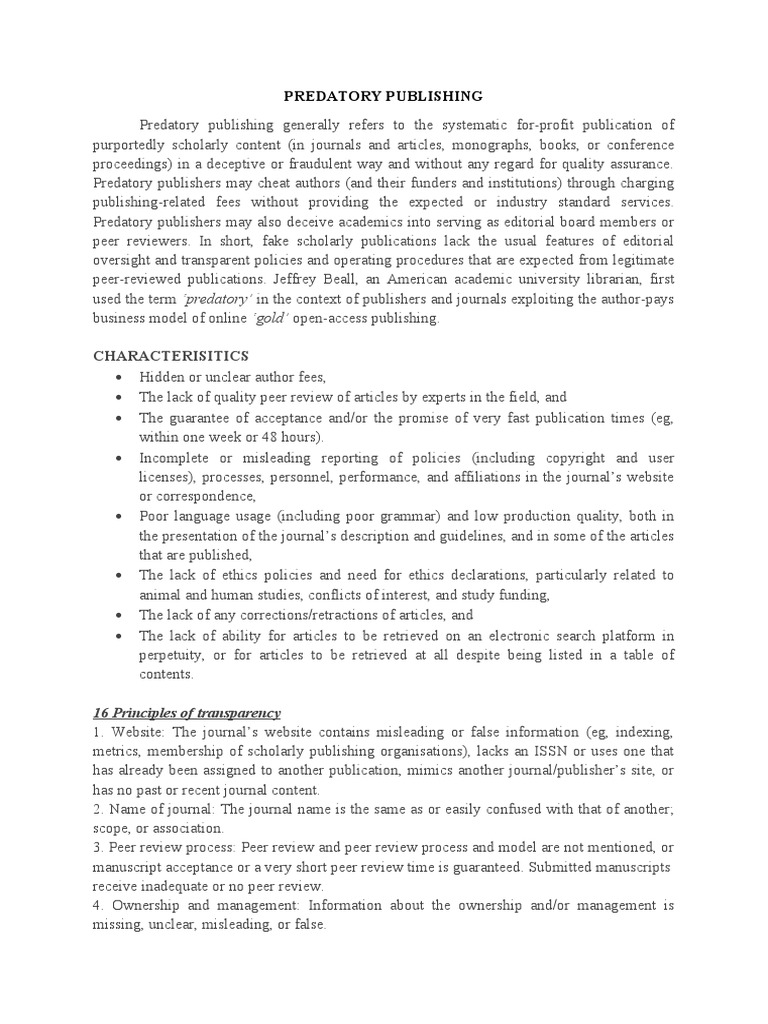 Predatory Publishing | PDF | Academic Journal | Open Access