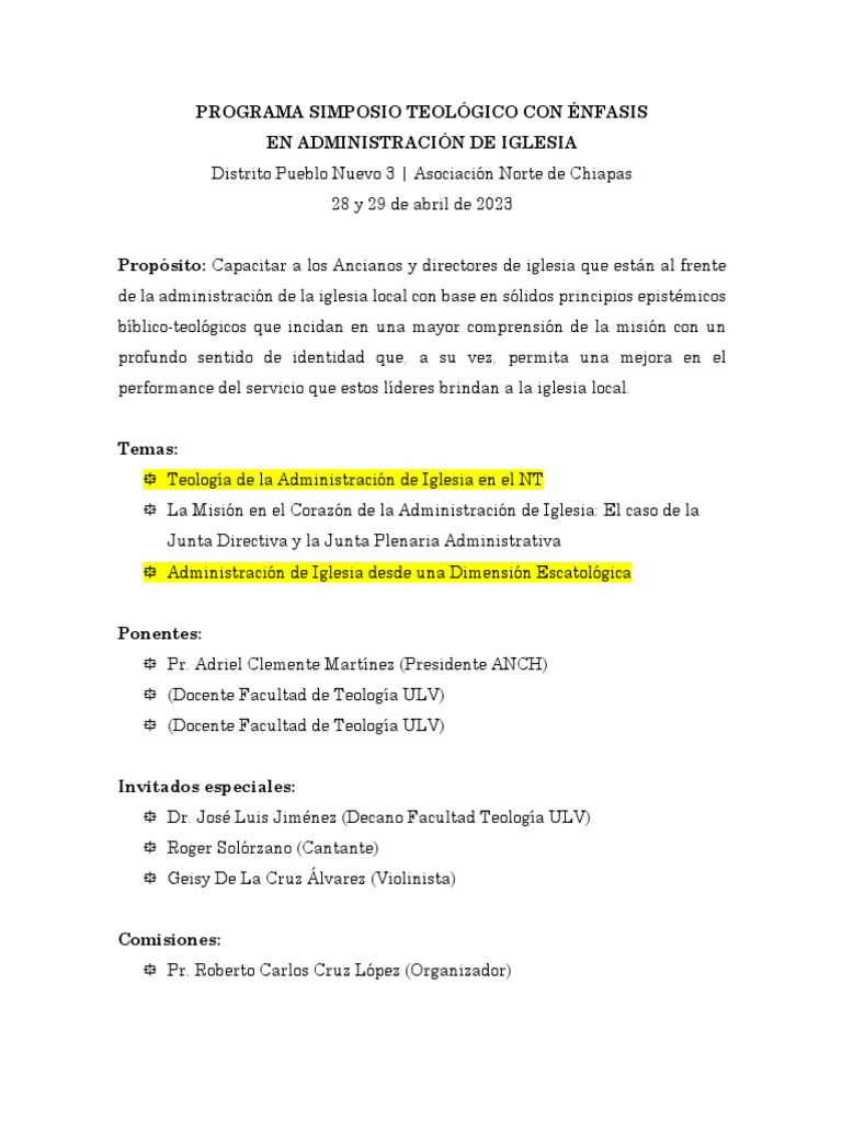 PROGRAMA SIMPOSIO TEOLÓGICO CON ÉNFASIS | PDF