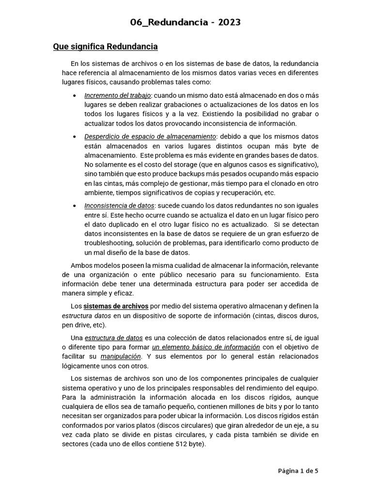 Que Significa Redundancia | PDF | Bases de datos | Archivo de computadora