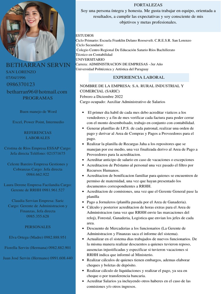 Curriculum Vitae de Betharran Servin | PDF | Bancos | Economias