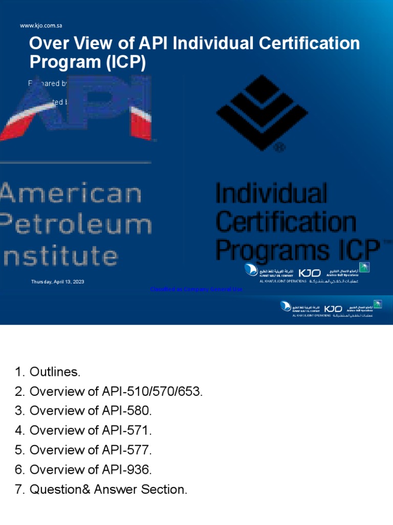 Over View of API Individual Certification Program (ICP) : Prepared By ...