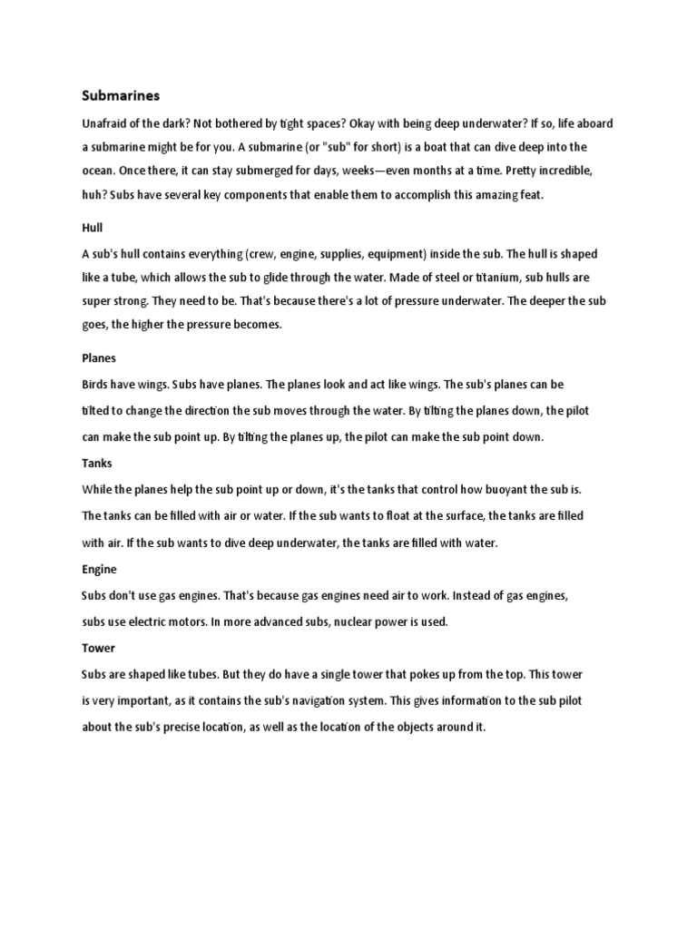 Submarines Comprehension | PDF | Submarines | Linguistics