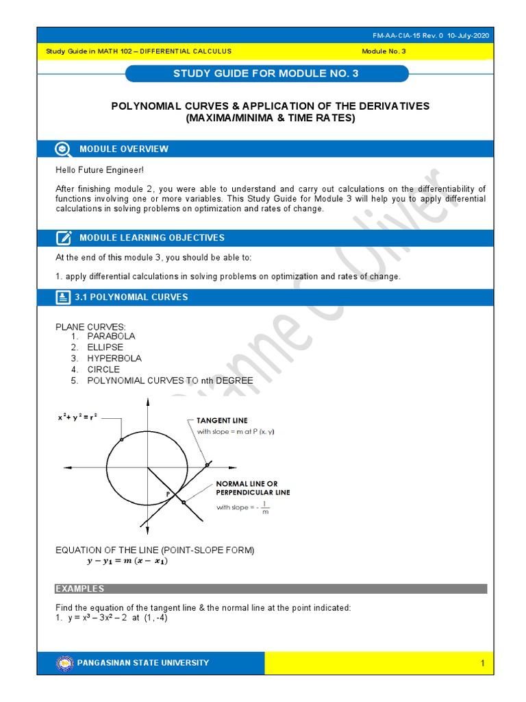 Study Guide - 3 - Math 102-DC-dianne Oliver | PDF | Maxima And Minima | Area