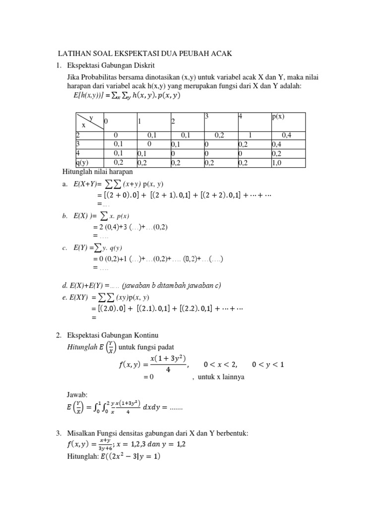 Latihan Soal Ekspektasi Dua Peubah Acak | PDF