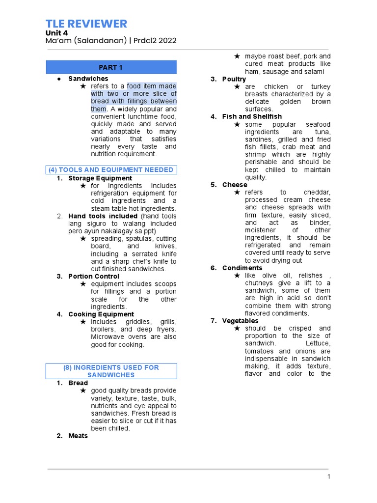 Tle Reviewer 2nd PRDCL | Download Free PDF | Sandwich | Breads