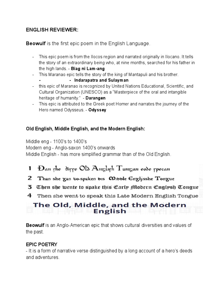 ENGLISH-REVIEWER | PDF | Epic Poetry | Beowulf