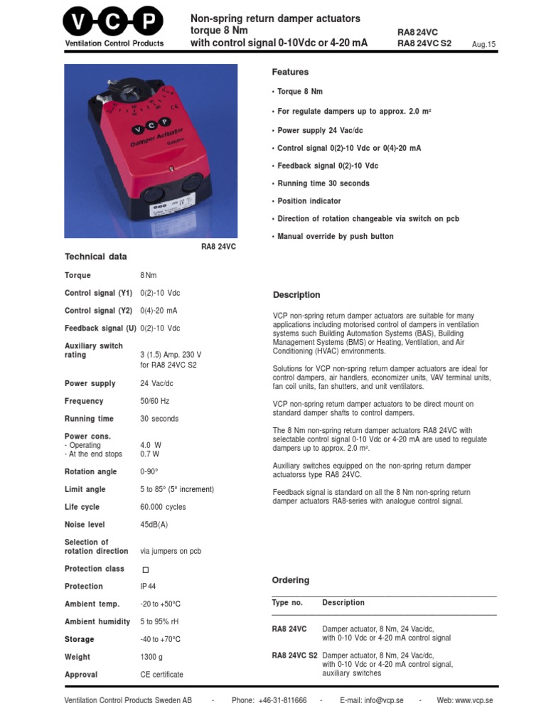 8nm Damper Actuators Ra8 24vc 0 10 VDC or 4 20 Ma | PDF | Building Automation | Electricity