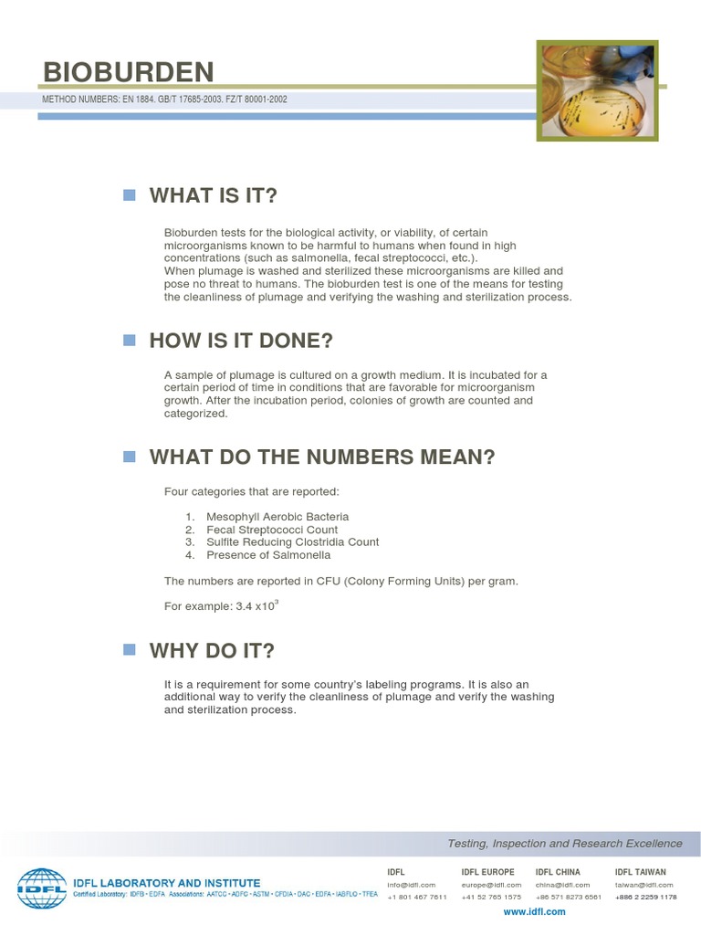 Bioburden Testing for Plumage Cleanliness | PDF | Colony Forming Unit ...