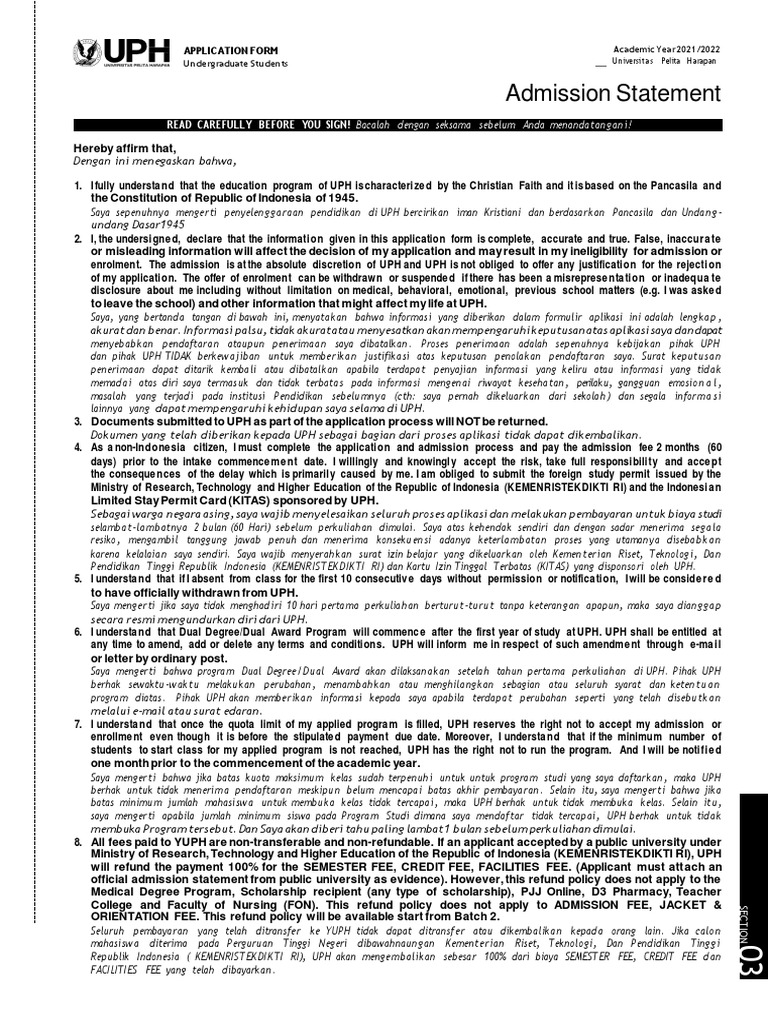 Formulir Pendaftaran UPH | PDF