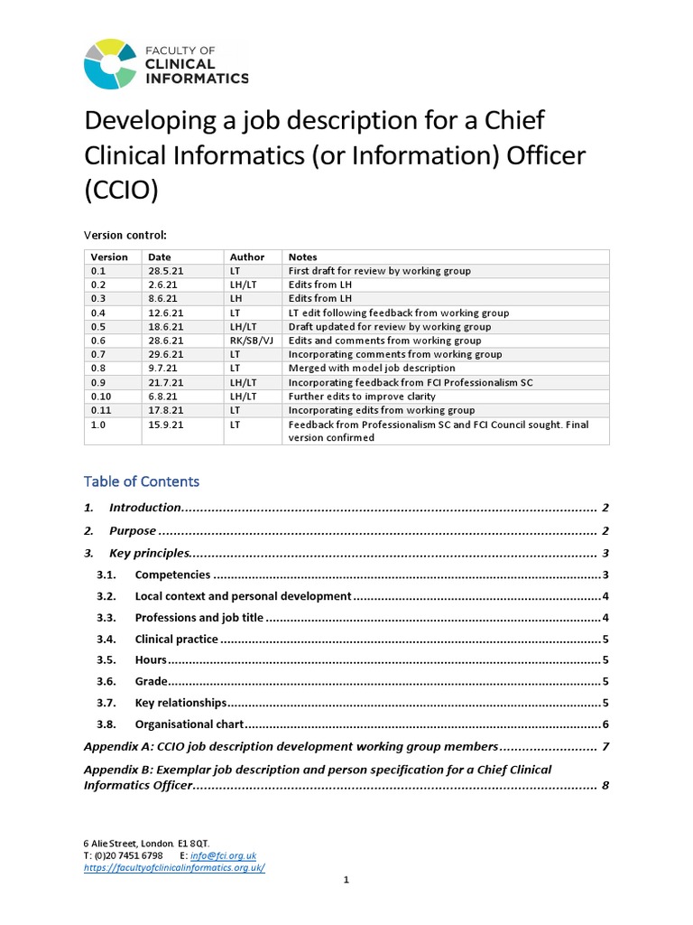Developing A Job Description For A Chief Clinical Informatics (Or ...