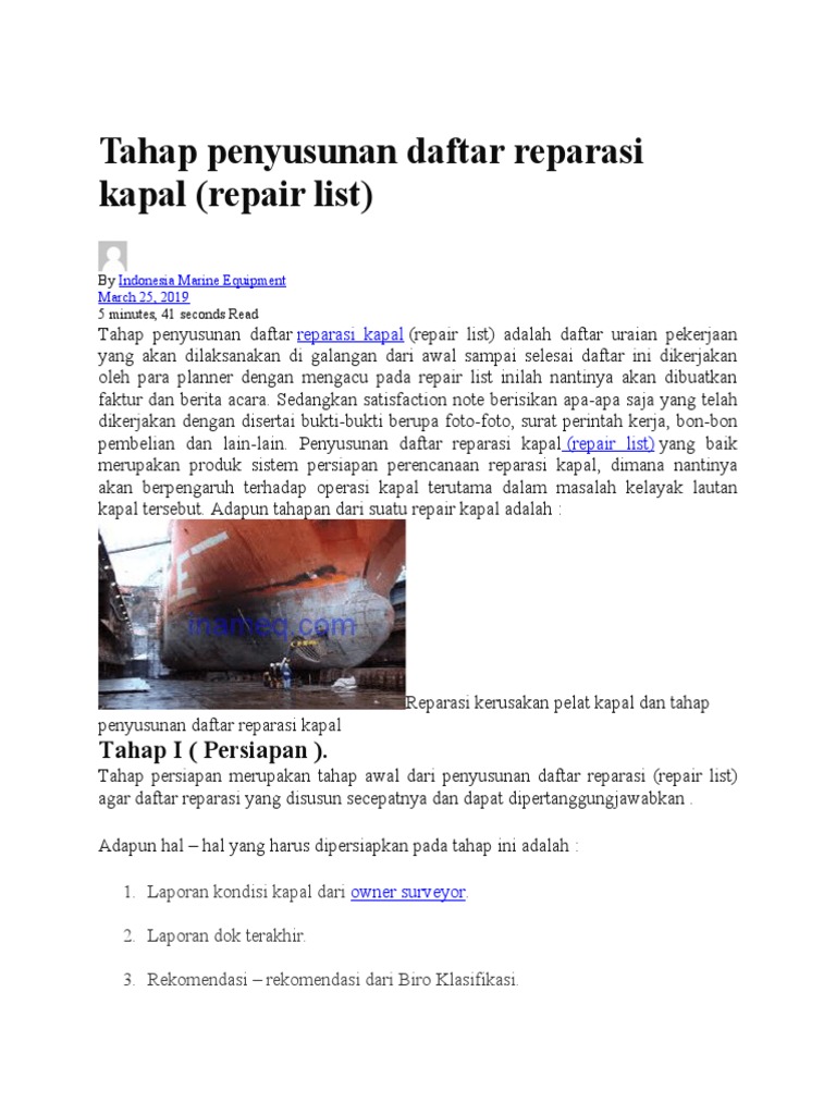 Tahap Penyusunan Daftar Reparasi Kapal | PDF