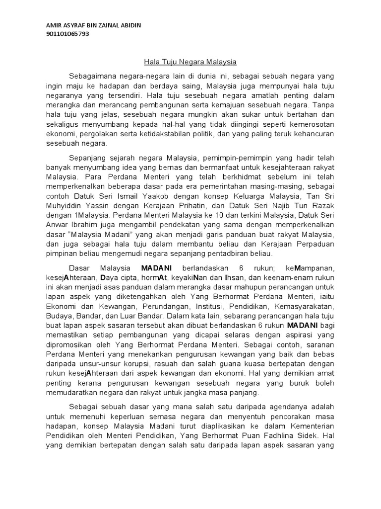 TUGASAN 3 - ESEI PENDEK - Hala Tuju Negara Malaysia | PDF | Karier & Perkembangan